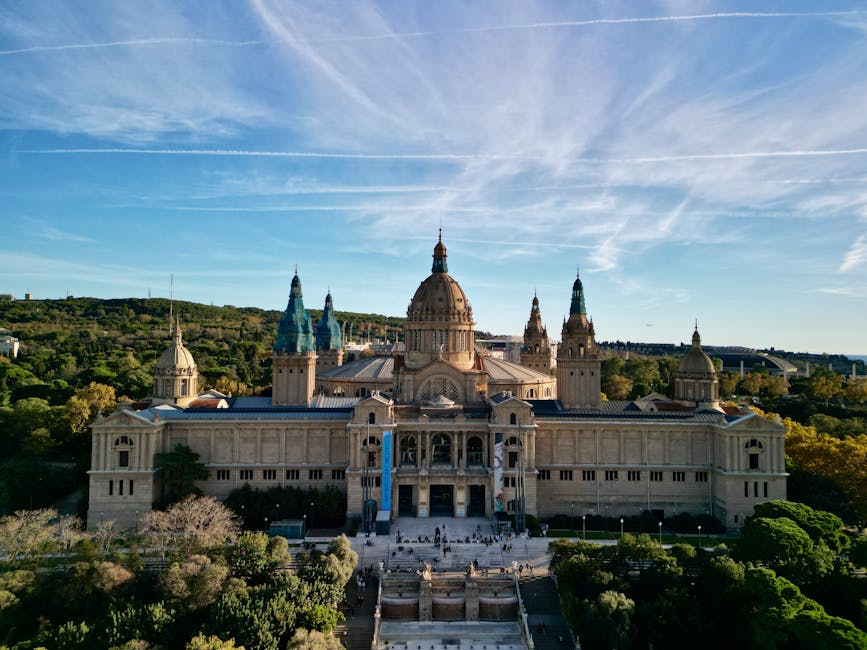Aerial view of Palau Nacional Montjuïc Barcelona