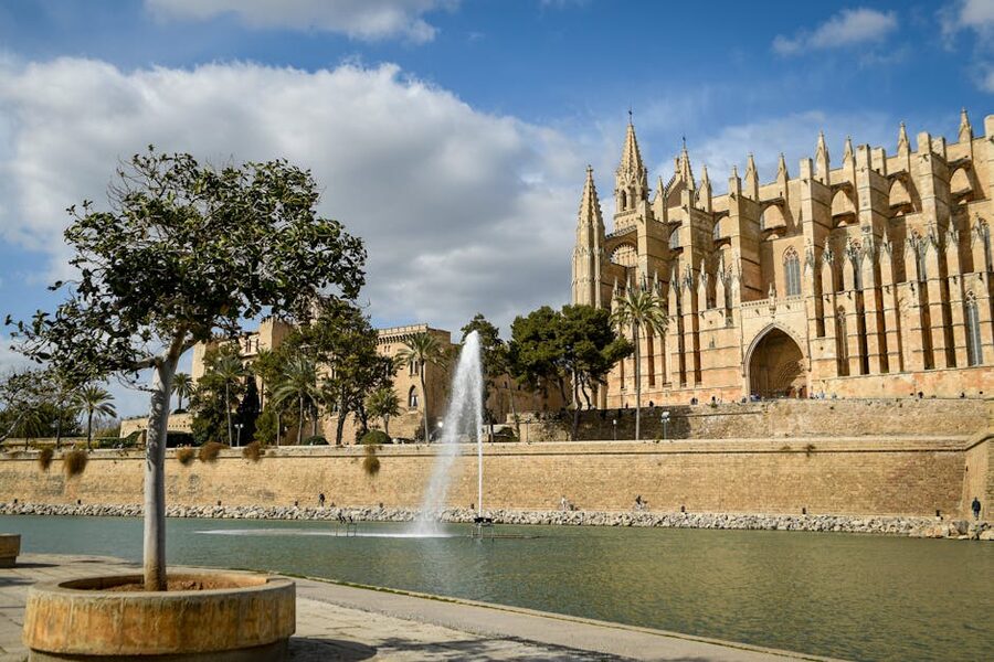 Palma Cathedral and Almudaina Palace from across the reflecting pool