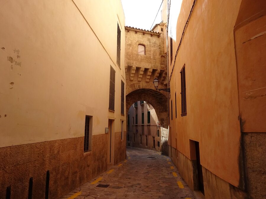 Quiet narrow lane in the Old Town of Palma de Mallorca