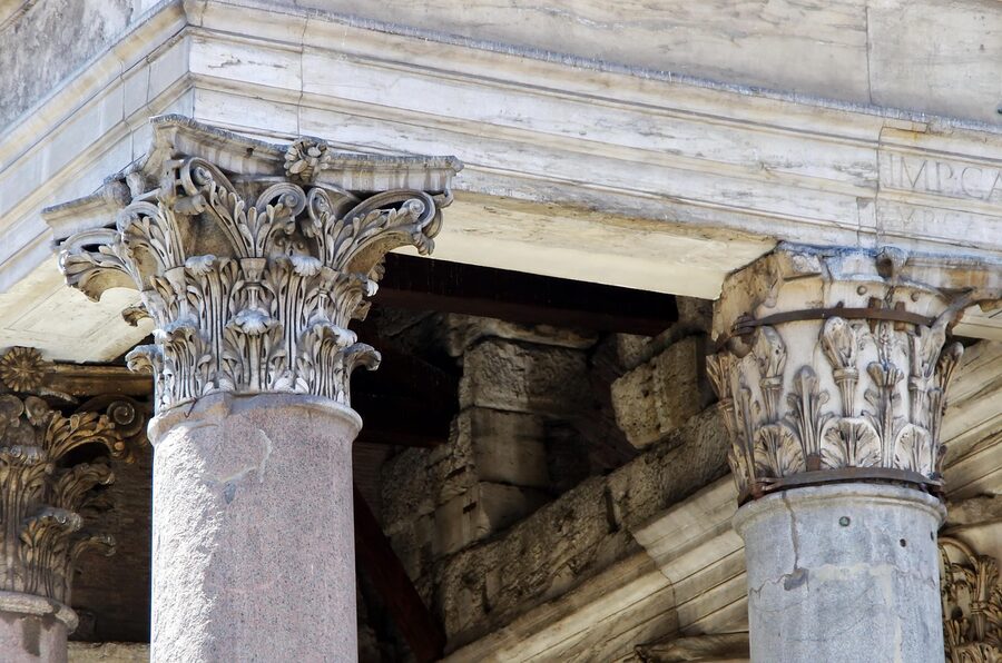 Pantheon Rome Corinthian capital with acanthus leaves