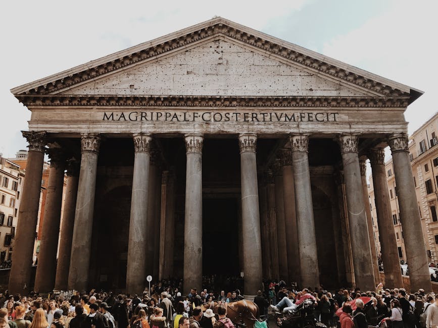 Crowd in Piazza della Rotonda outside the Pantheon Rome