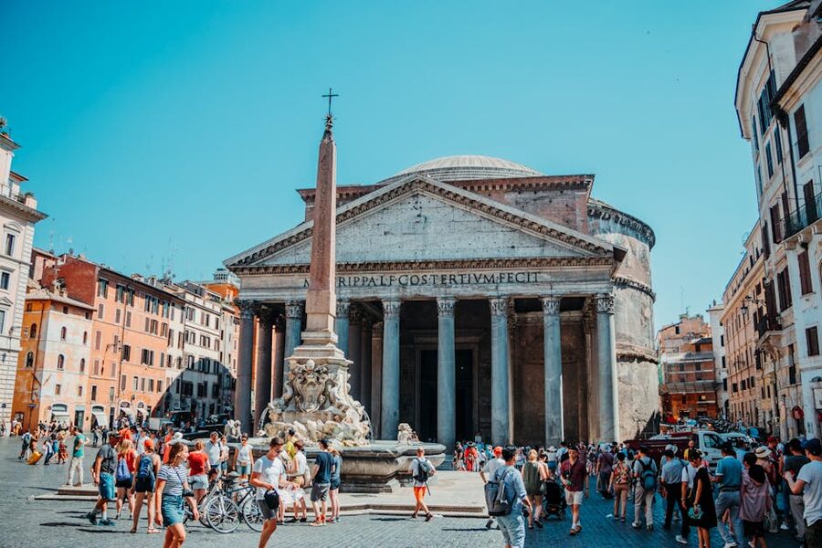Tourists at the Pantheon Rome on a sunny day