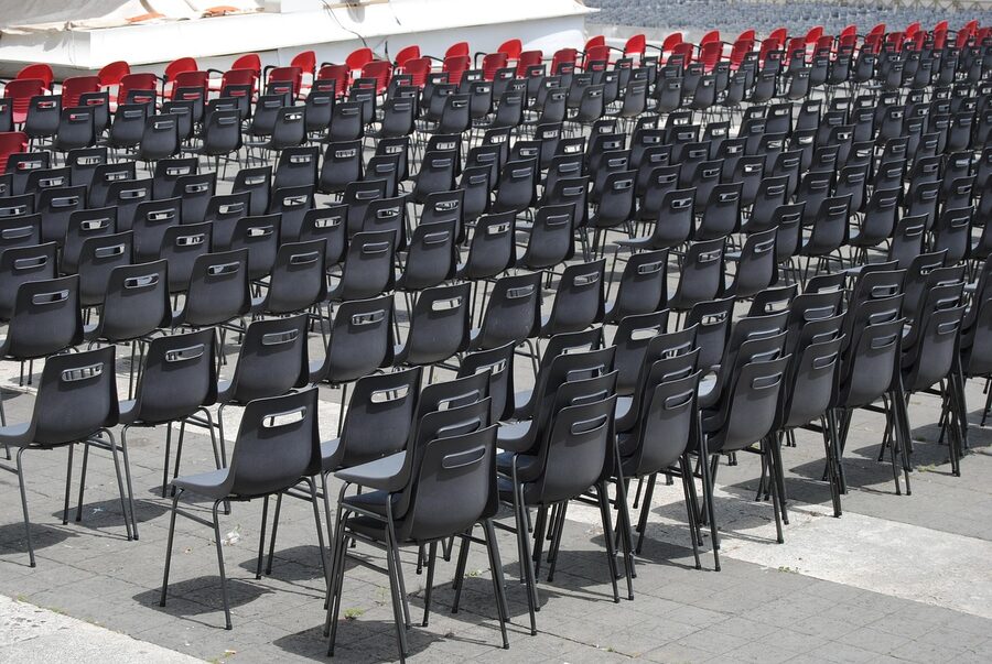 Empty chairs set up for the papal audience in St. Peter's Square