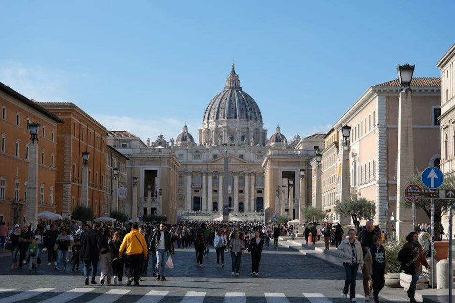 Crowds at St. Peter's Basilica in Vatican City