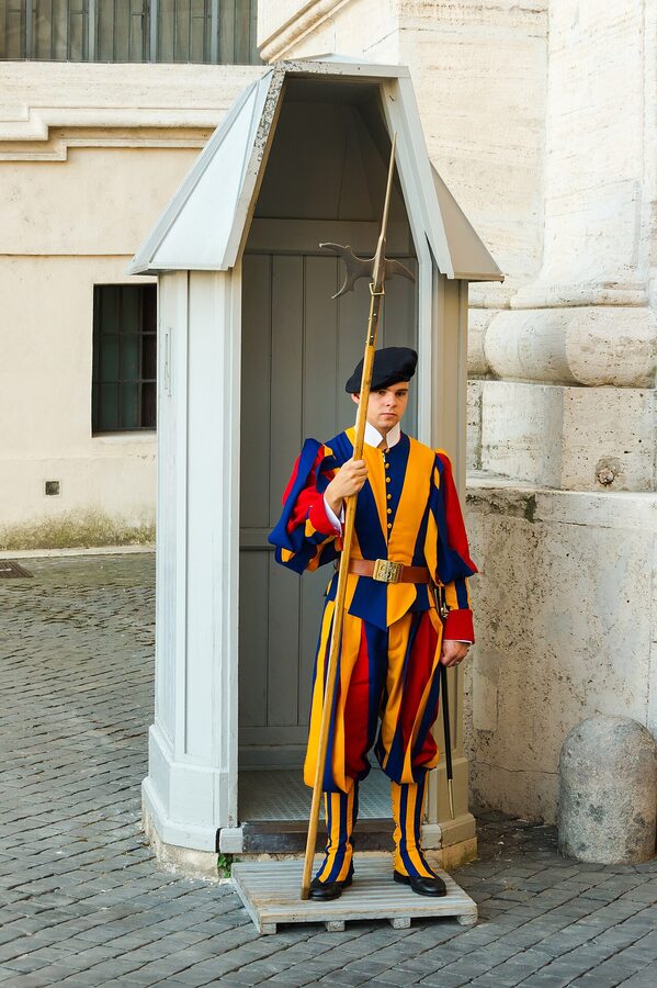 Swiss Guard standing at Vatican City entrance