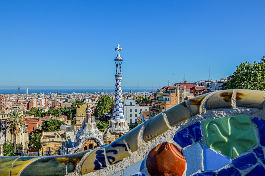 Multicoloured mosaic art at Park Guell