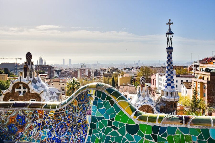 View from the top of Park Guell over Barcelona skyline