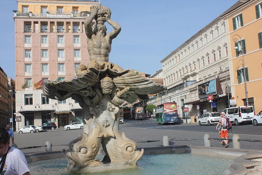 Piazza Barberini Rome with Triton Fountain