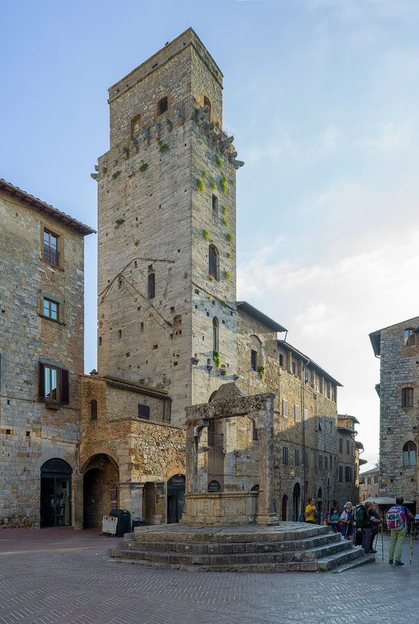 Piazza della Cisterna, the triangular main square in San Gimignano