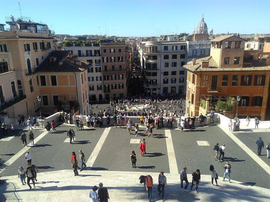 View down from top of Spanish Steps to Piazza di Spagna Rome