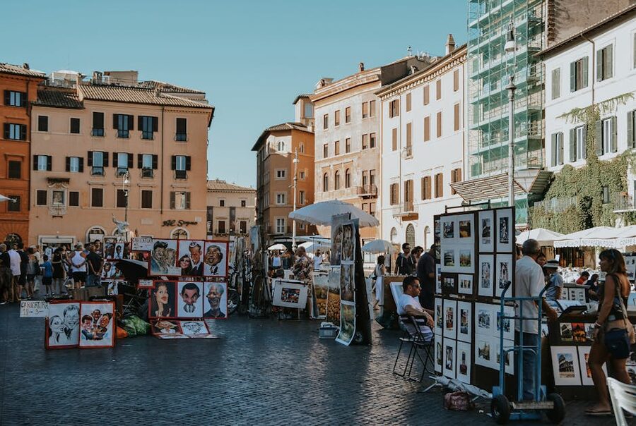 Art market in Rome historic square