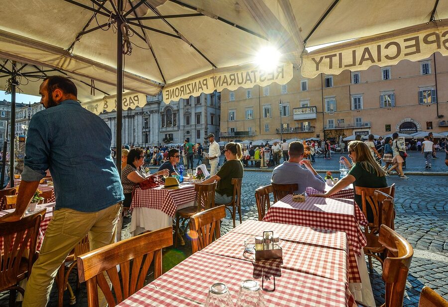 Cafe tables in Piazza Navona, Rome