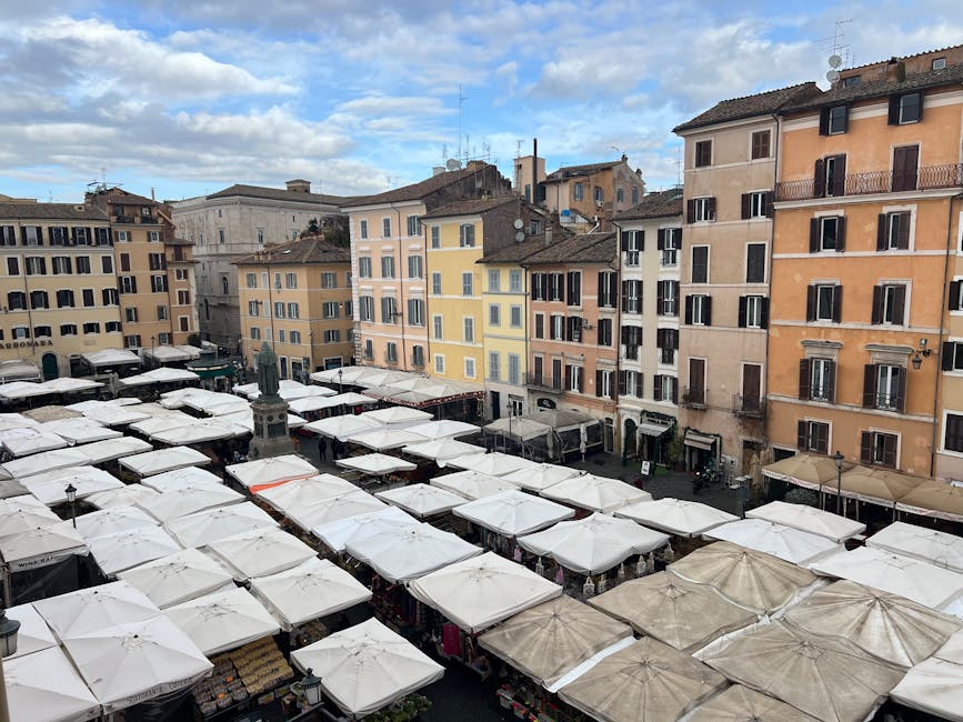 Aerial view of Campo de Fiori market, Rome