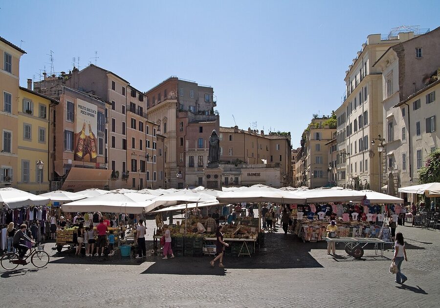Campo de Fiori market overhead view, Rome