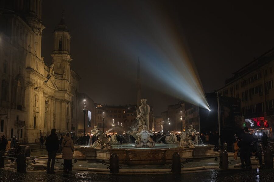 Piazza Navona fountain at night, Rome