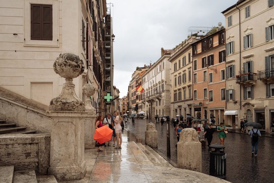 Lively historic street in central Rome