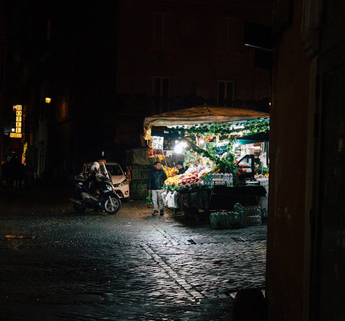 Rome night market fruit display