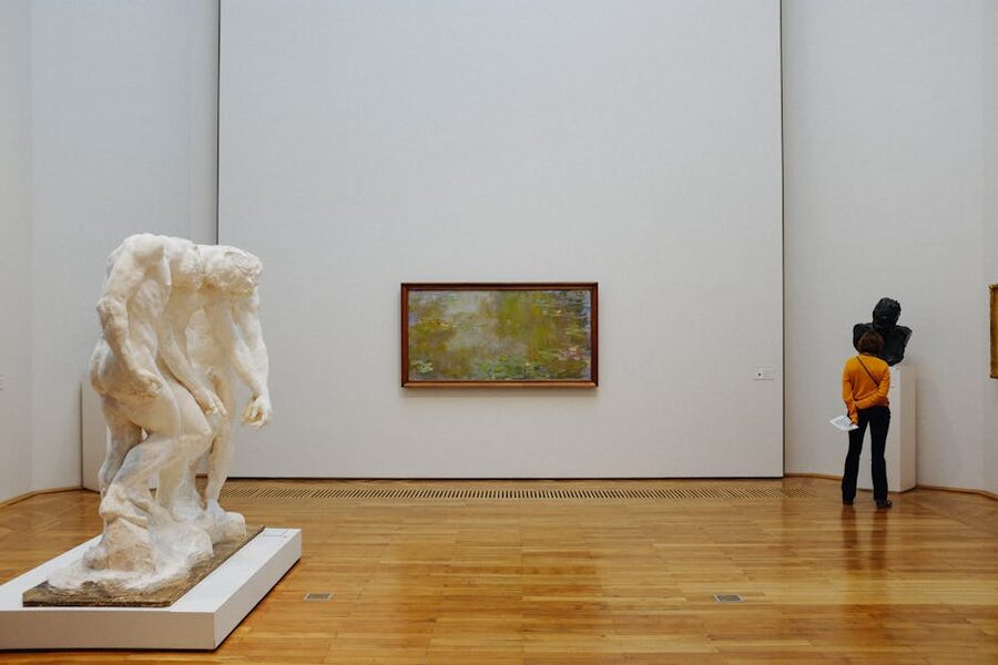 Inside a quiet modern art gallery space