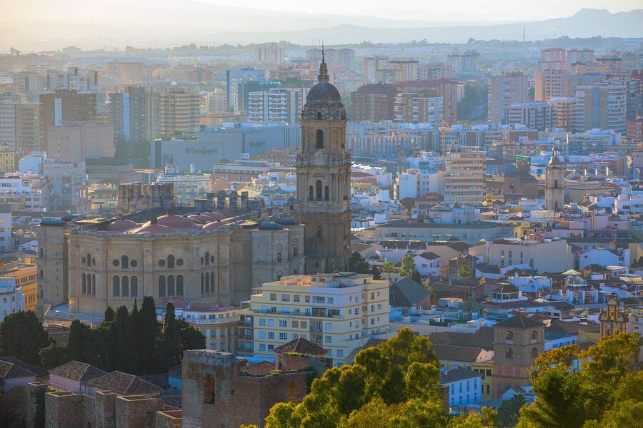 Málaga old town rooftops with cathedral in view