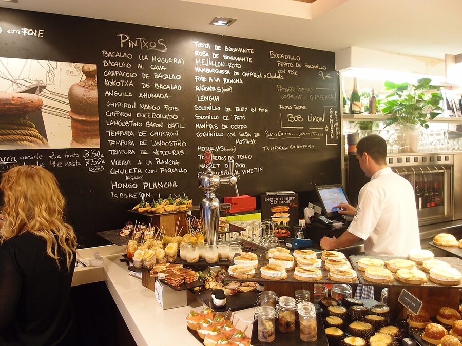 Classic row of pintxos in Donostia San Sebastian
