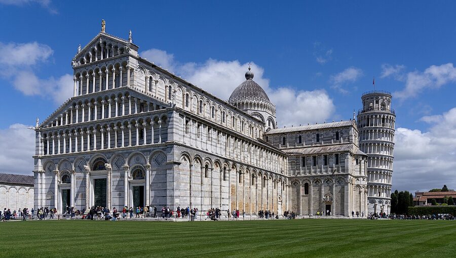 Piazza dei Miracoli with the Cathedral, Baptistery and Leaning Tower