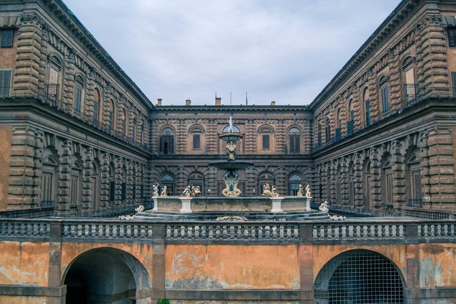 Pitti Palace ornate fountain and architecture Florence