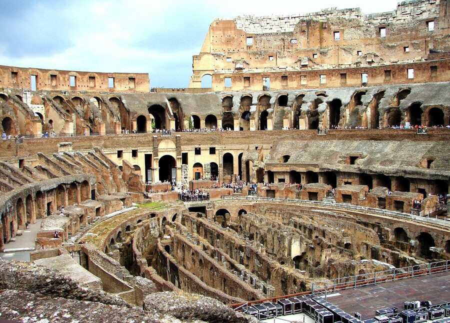 Colosseum interior with stone arches and walkway
