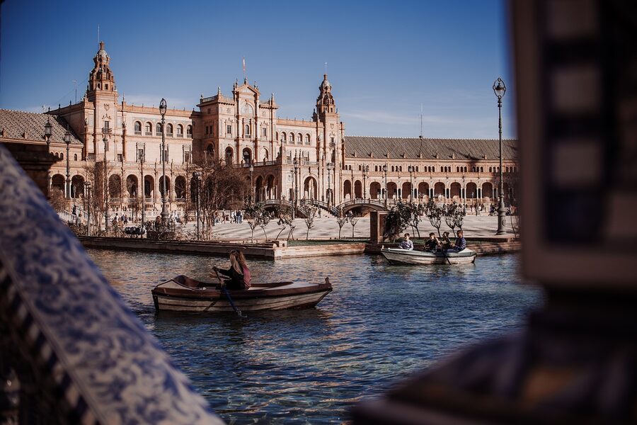 Plaza de España canal and tiled bridges Seville
