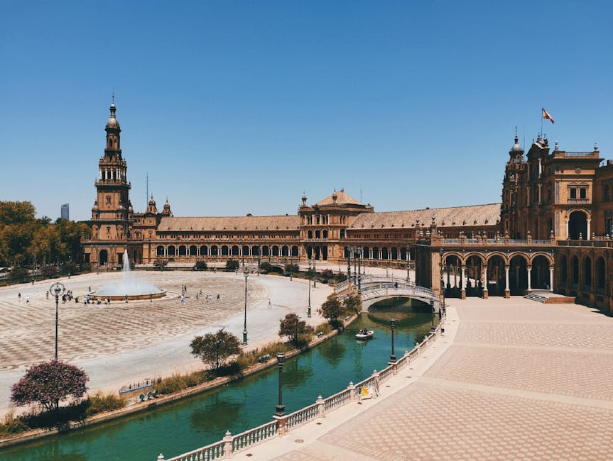 Plaza de España Seville panoramic view on a sunny day