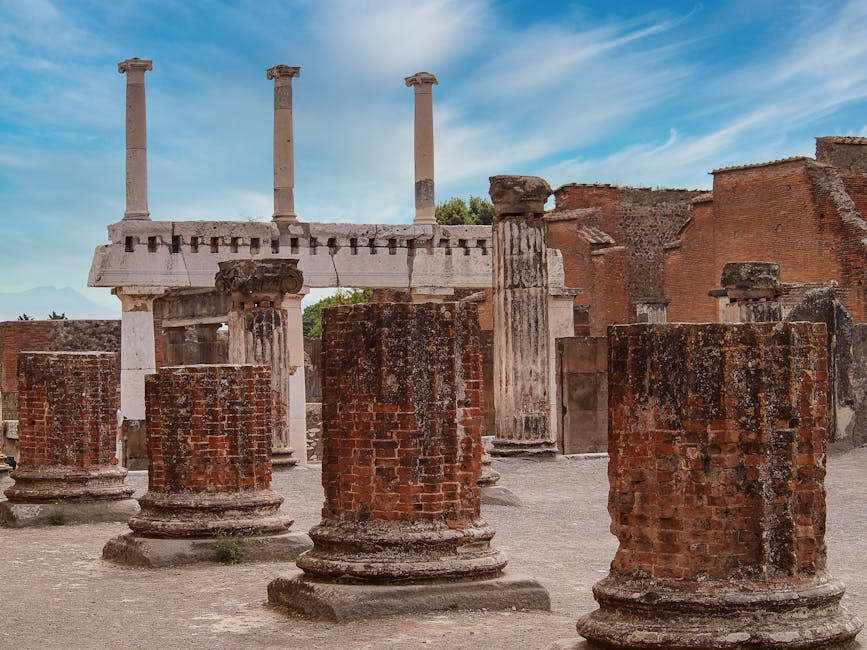 Ancient brick columns at Pompeii