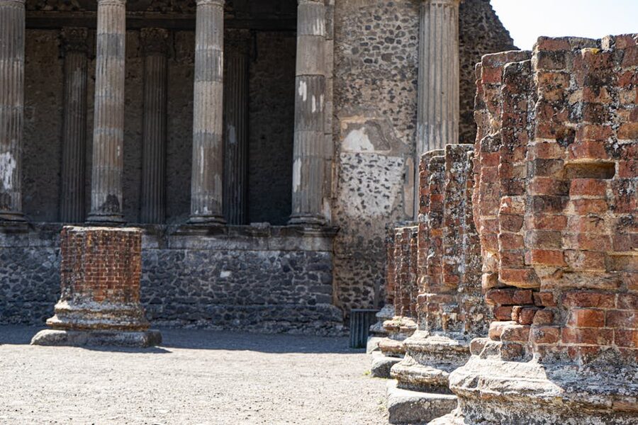 Sunlit Pompeii columns and ancient ruins