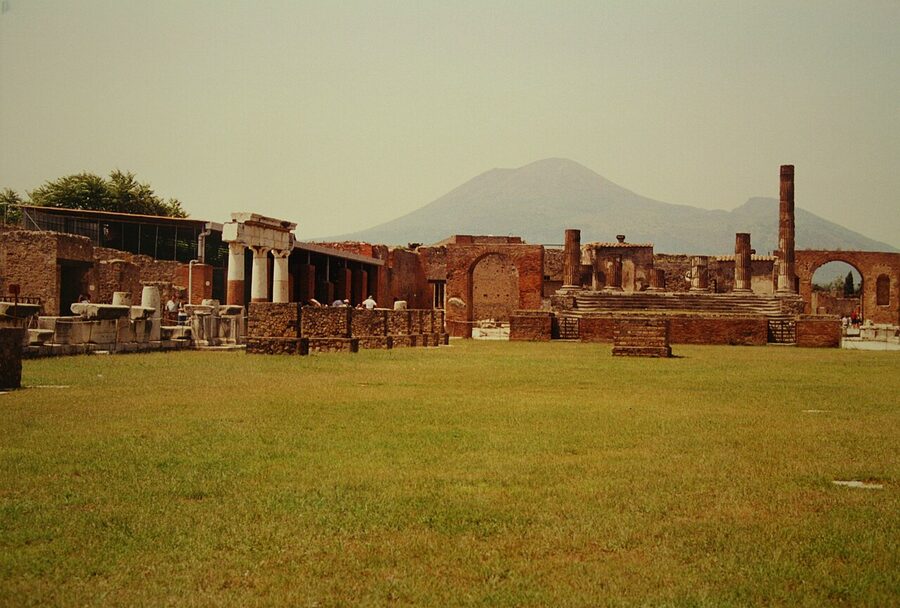 The Pompeii Forum with Mount Vesuvius behind