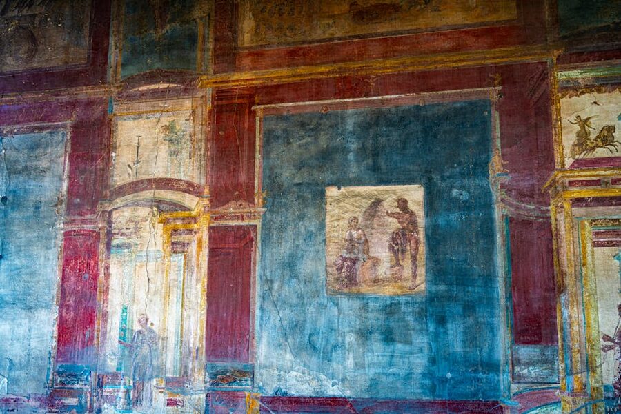 Colourful Roman fresco on a wall at Pompeii