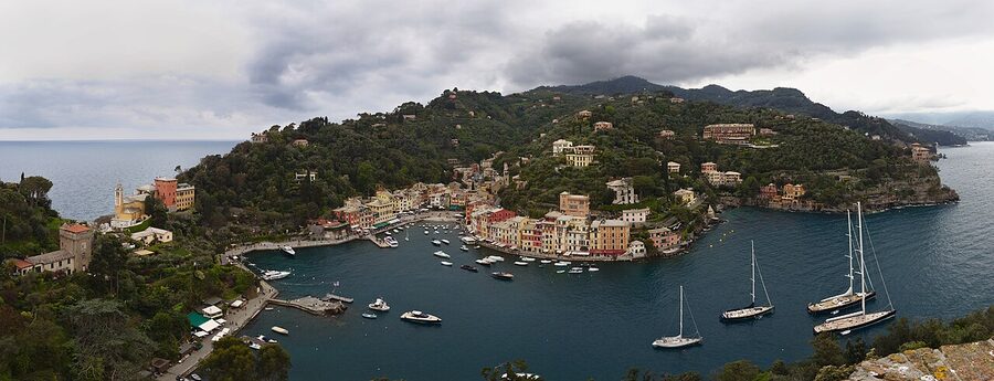 Portofino panorama showing the village and harbor from above