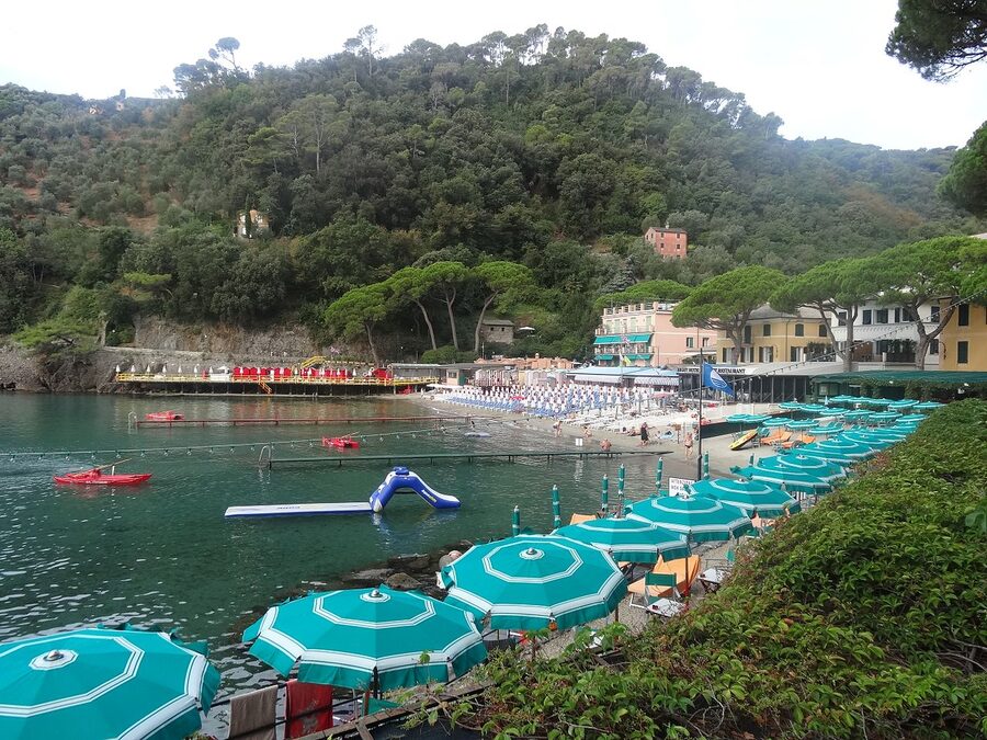 Portofino village streets with pastel buildings and outdoor cafes