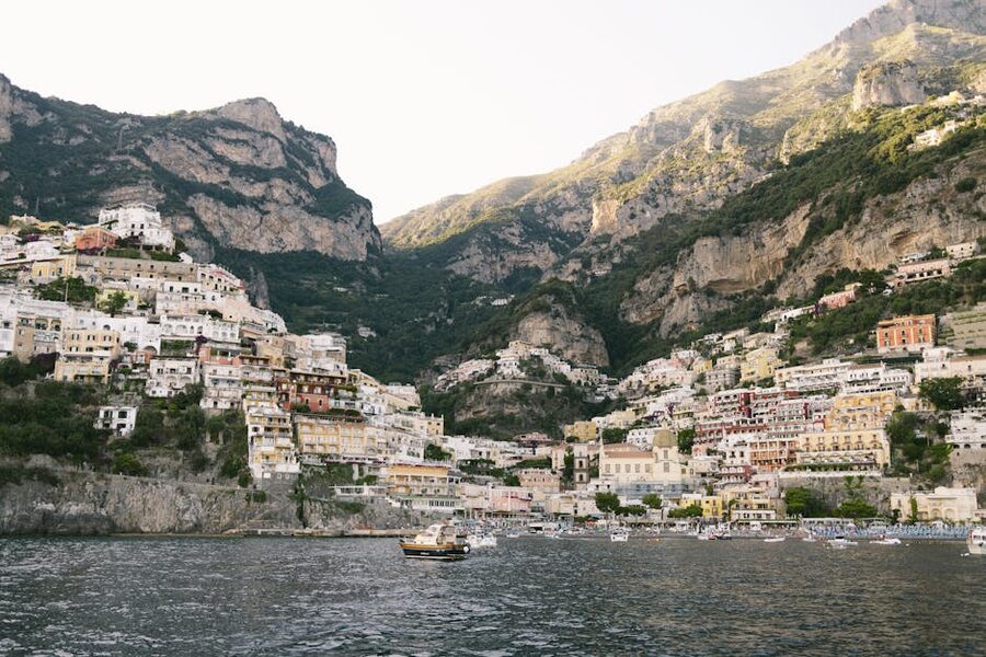 Positano harbor with colorful houses on cliffs