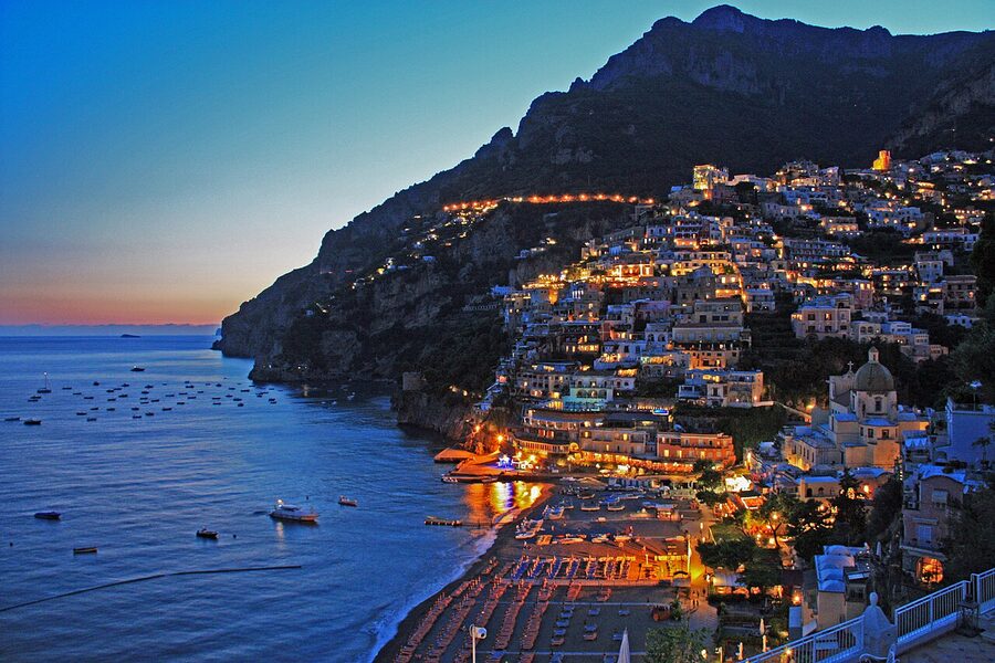 Positano sunset view over the bay