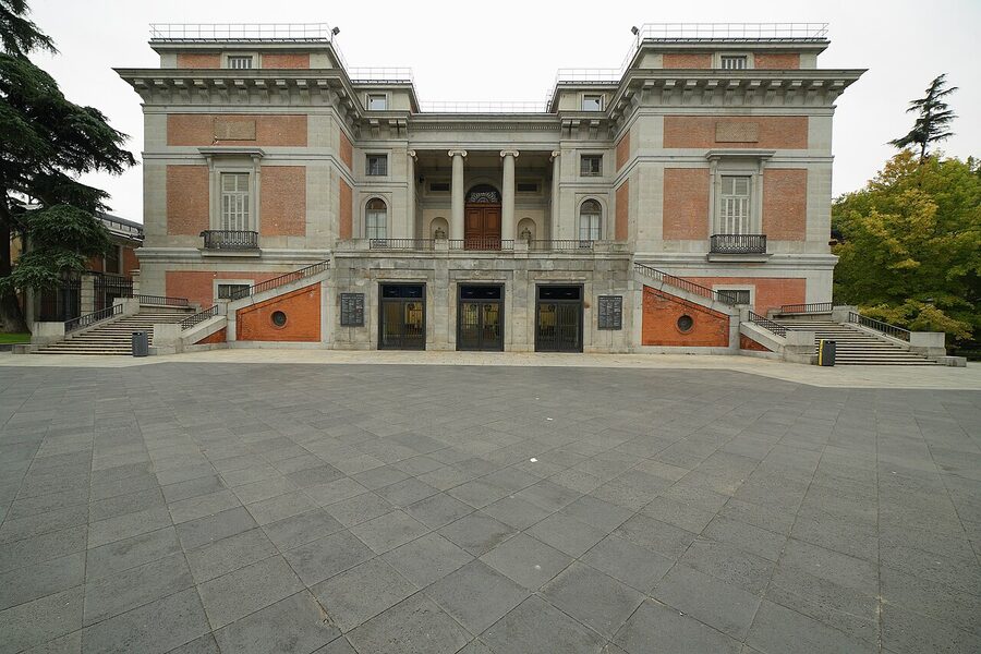 Museo del Prado side facade exterior view in Madrid