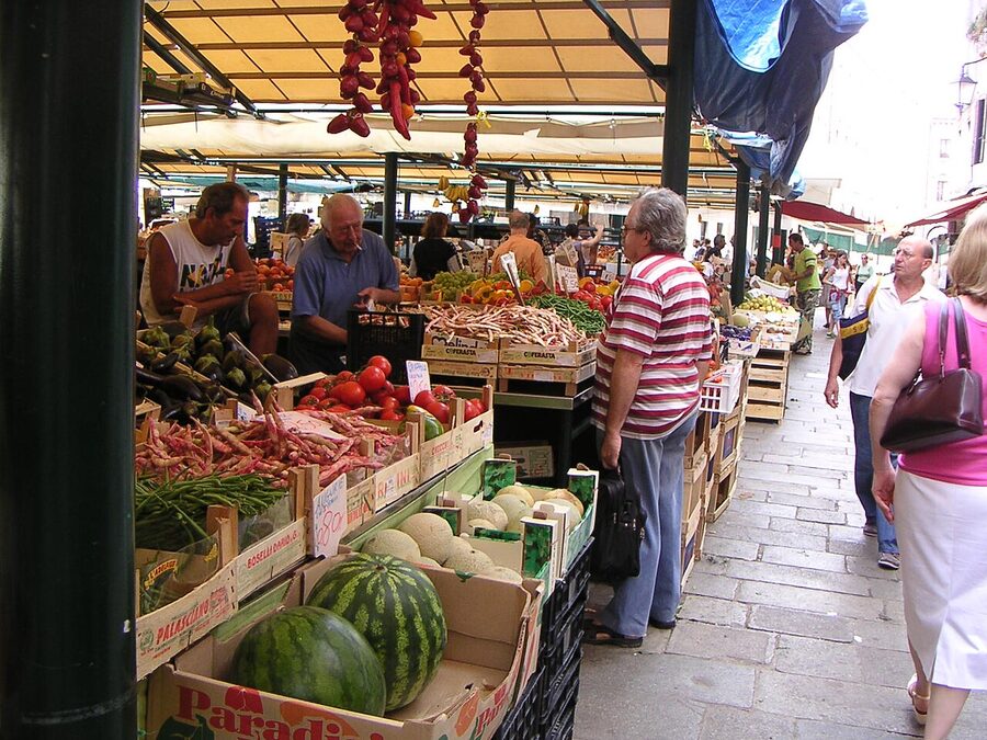 Vegetable stand at Mercato di Rialto Venice