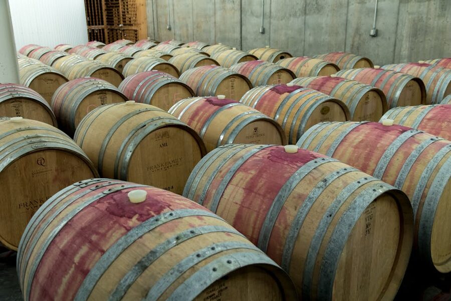 Oak barrel cellar in a Rioja-style bodega