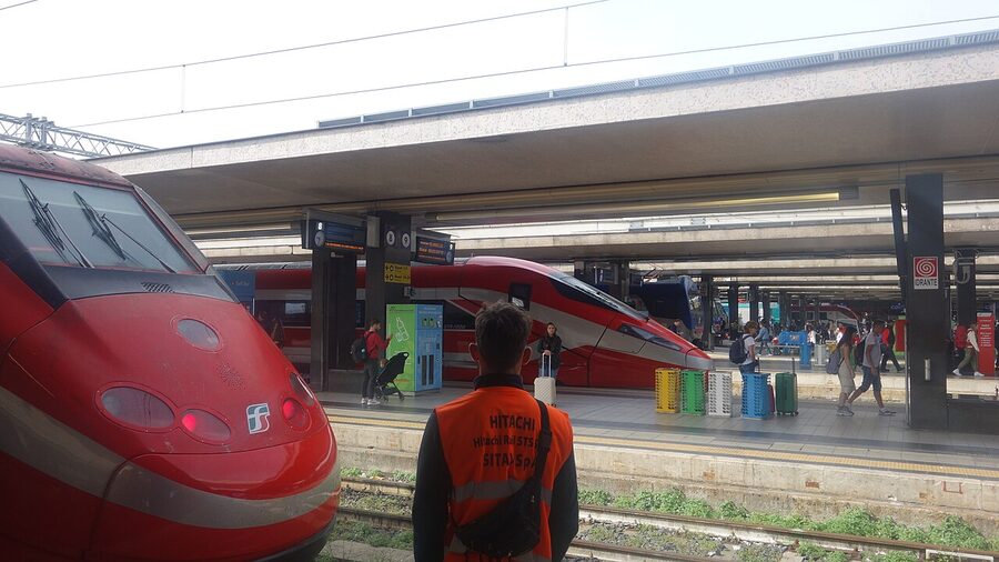 Roma Termini railway station platform with high-speed train