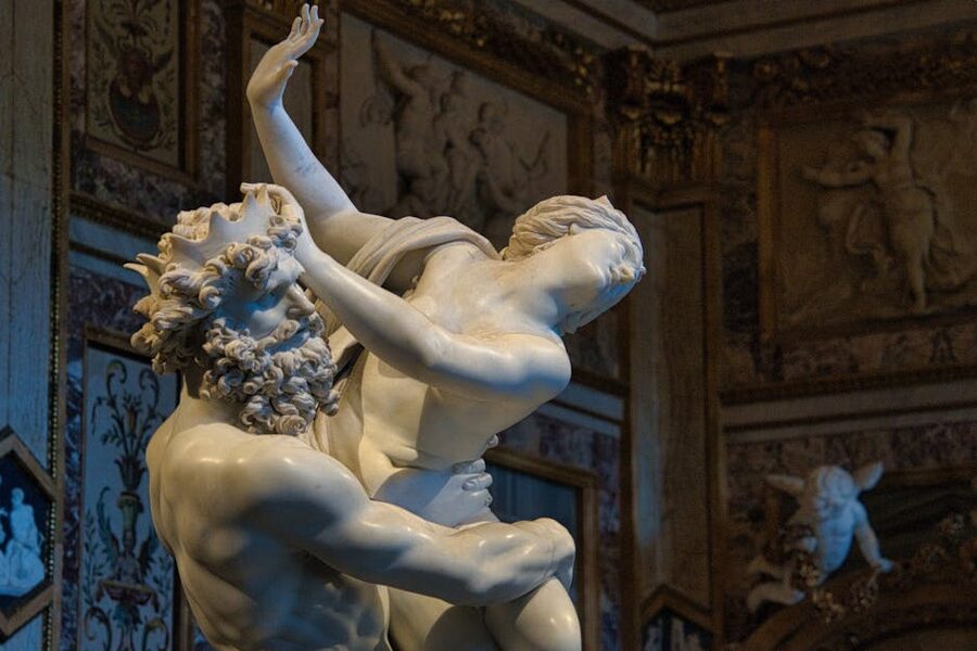 Bernini Rape of Proserpina marble sculpture detail at Galleria Borghese