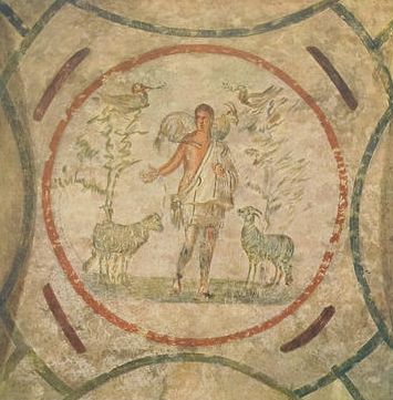Good Shepherd fresco from Catacomb of Priscilla, Rome