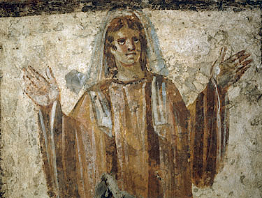 Orant praying figure fresco from a Rome catacomb