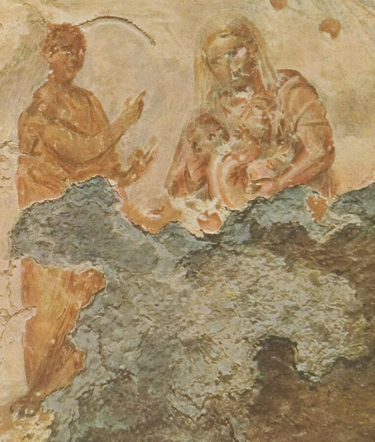 Earliest known fresco of the Virgin Mary in the Catacombs of Priscilla