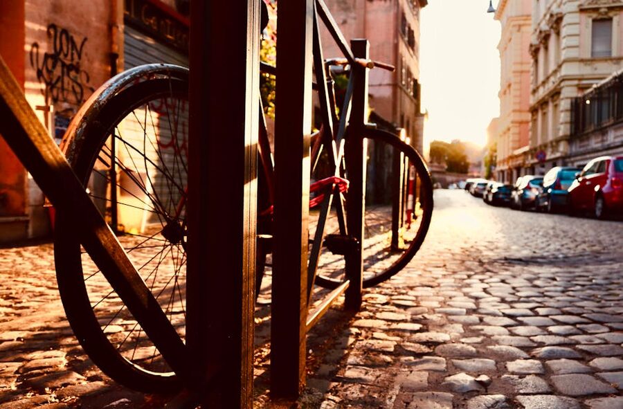 Rome cobblestone street near the Pantheon at sunset