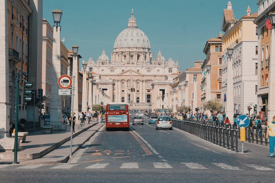 Vatican City street with St Peter's Basilica behind