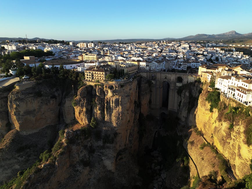 Aerial view of Ronda Spain over El Tajo gorge