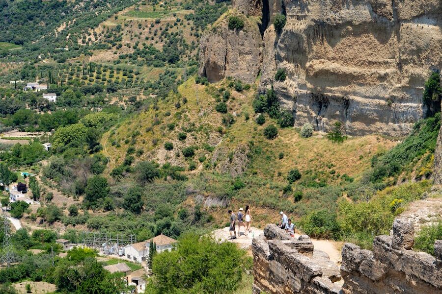 Tourists at Ronda cliff viewpoint Spain