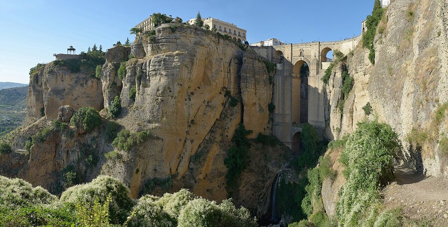 View of Puente Nuevo bridge in Ronda Spain from below